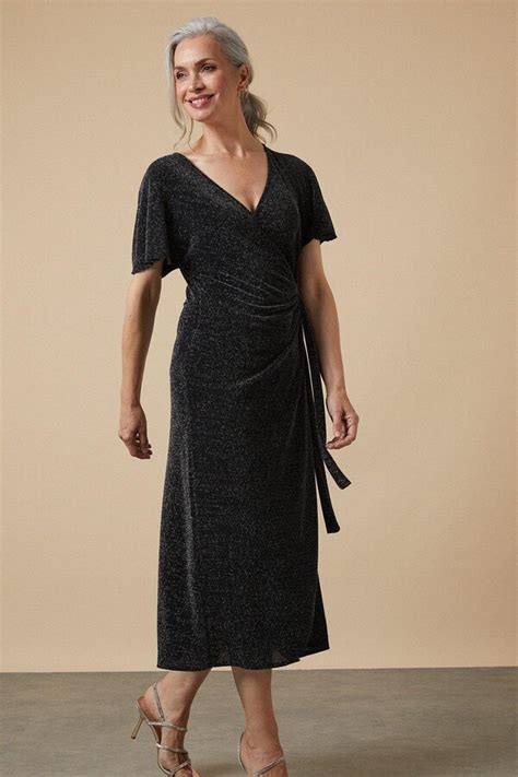 Wallis Womens Shimmer Wrap Angel Sleeve Midi Dress Shopstyle