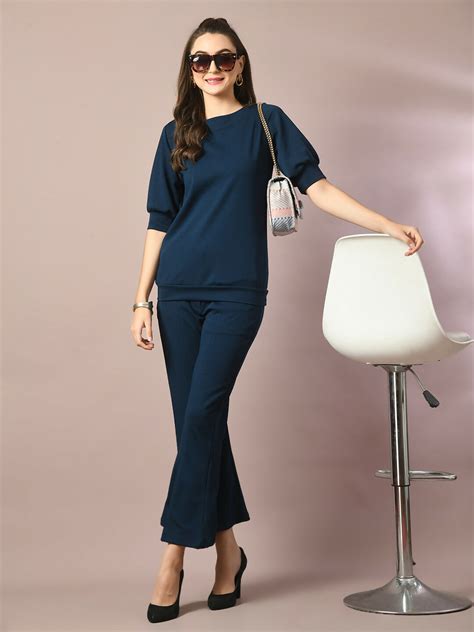 Buy Myshka Womens Blue Solid Boat Neck Party Top Online At Best Price