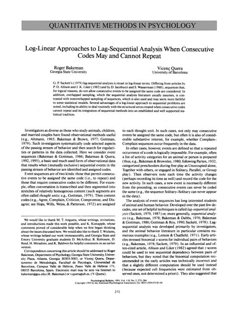 Pdf Log Linear Approaches To Lag Sequential Analysis When Consecutive Codes May And Cannot Repeat