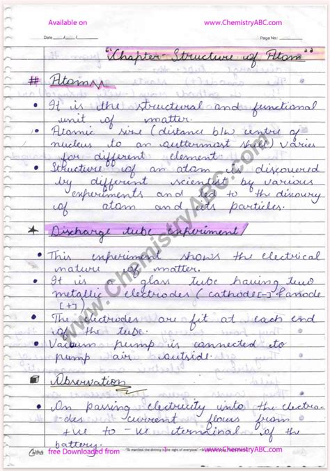 PDF Structure Of Atom Class 9 Handwritten Notes ChemistryABC Com