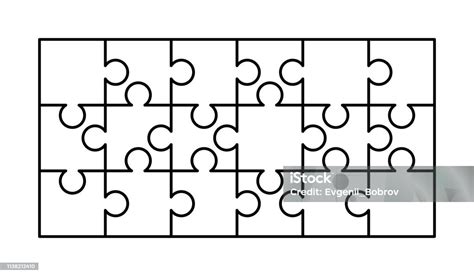 18 흰색 퍼즐 조각 사각형 모양으로 배열 지 그 소 퍼즐 템플릿 인쇄 준비 흰색에 대 한 절단 지침 0명에 대한 스톡 벡터 아트 및 기타 이미지 Istock