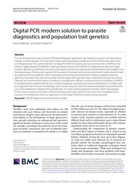 Pdf Digital Pcr Modern Solution To Parasite Diagnostics And