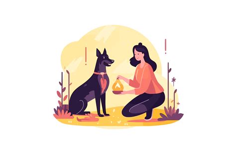 Girl Teaching Dog New Tricks Backyard Flat Vector Illustration Graphic