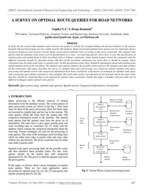 A Survey On Optimal Route Queries For Road Networks Pdf Mathematical Optimization