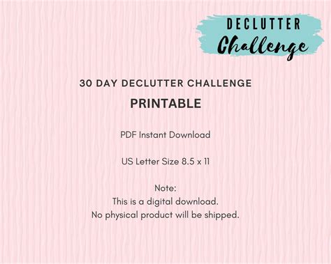 30 Day Declutter Challenge Printable Declutter Checklist Template