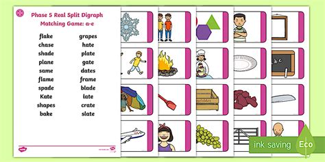 Middle East Phase 5 Real A E Split Digraph Words Matching Cards