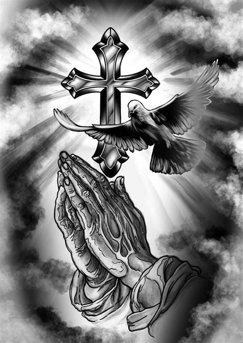 Praying Hands With Cross And Dove