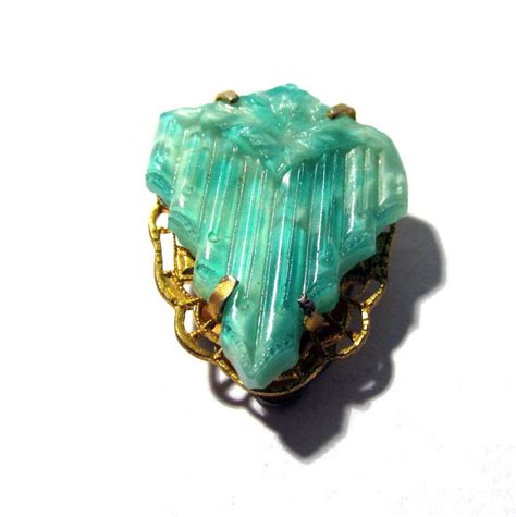 Art Nouveau Molded Glass Dress Clip Antique Vintage Art Deco Czech