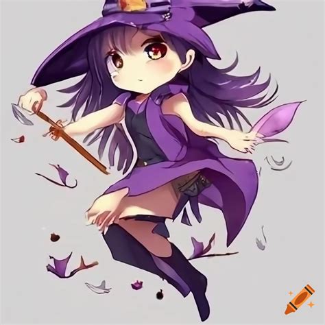Chibi Anime Witch Selling Potions In A Purple Outfit At A Shop Counter