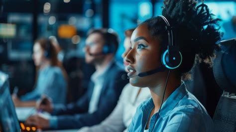 Focused Call Center Agents Working In A Hightech Environment Premium