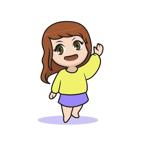 Premium Vector Chibi Kawaii Girl Waving Hand Pose