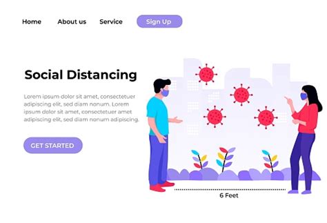 웹사이트와 모바일 웹사이트를 위한 사회적 거리두기의 독특한 현대적인 평면 디자인 개념 방문 페이지 템플릿 쉽게 편집하고 사용자