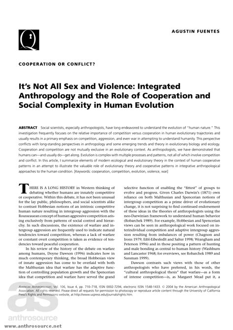 Pdf Its Not All Sex And Violence Integrated Anthropology And The