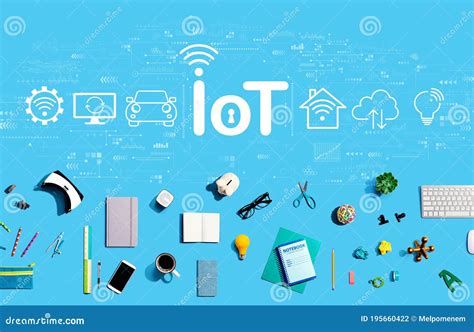 IoT Theme With Electronic Gadgets And Office Supplies Stock Photo Image Of Creativity Desk