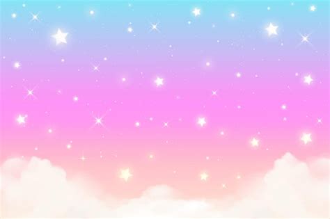 Fondo De Unicornio Arco Iris Con Nubes Y Estrellas Cielo De Color