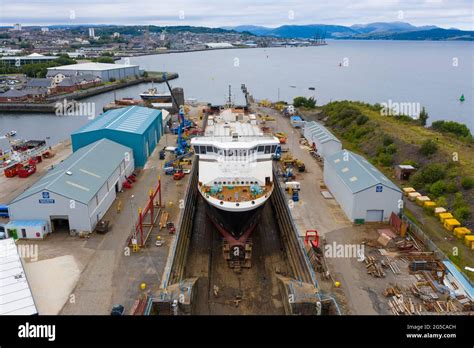 Aerial View Of Controversial Calmac Ferry Mv Glen Sannox In Dales Dry