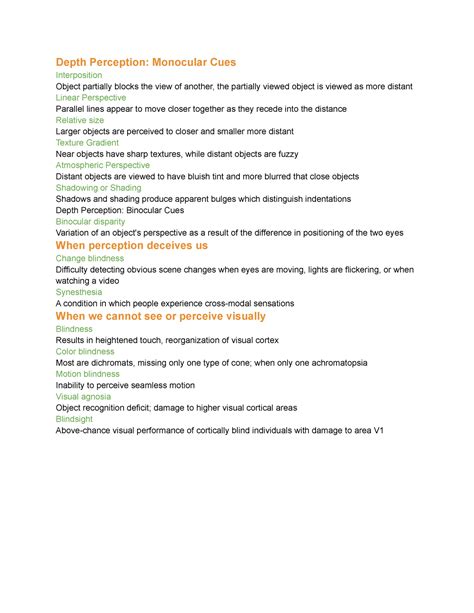 psyc 105 lecture notes depth perception monocular cues interposition