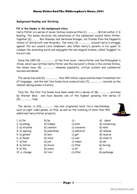 2 Harrypotter English Esl Worksheets Pdf And Doc