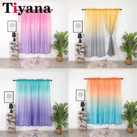 현대 얇은 명주 그물 그라데이션 커튼 거실 침실 주방 짧은 창 커튼 보라색 얇은 명주 그물 웨딩 장식 Cortinas커튼 Aliexpress