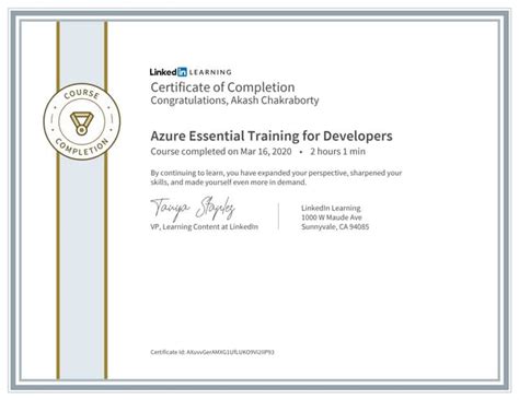 Certificate Of Completion Azure Essential Training For Developers Pdf