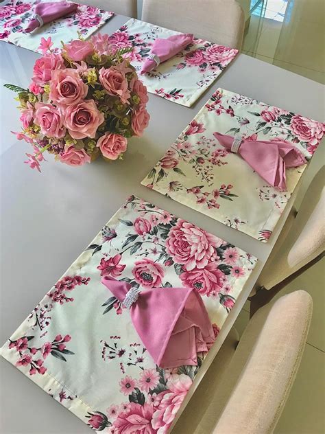Kit Mesa Posta 4 Lugares Floral Rosa Luxo Serena Casa And Decoração