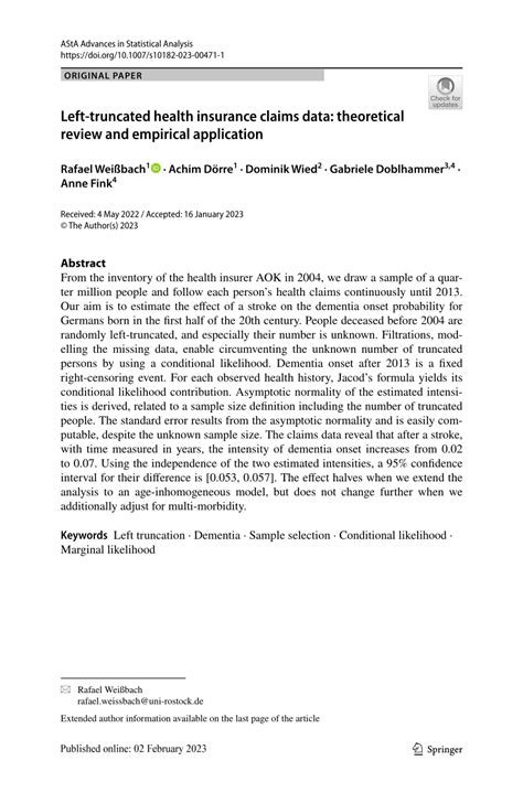Pdf Left Truncated Health Insurance Claims Data Theoretical Review And Empirical Application
