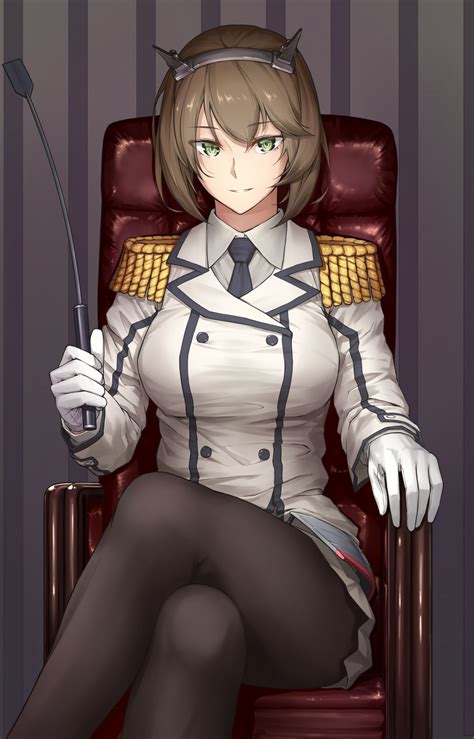 Wallpaper Anime Girls Short Hair Brunette Green Eyes Weapon Stockings Cartoon Kantai