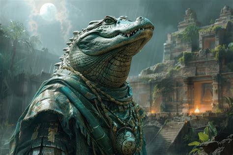 Premium Photo A Formidable Alligator Warrior Standing Guard Over