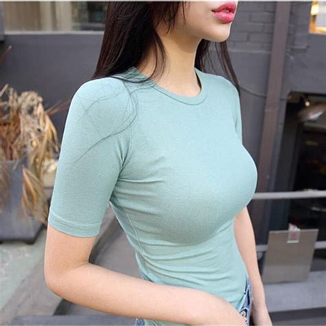 T Shirt Women See Through Slim Tops Black Green Purple White Blue