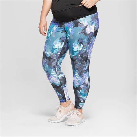 Maternity Plus Size Floral Print Active Leggings With Crossover Panel