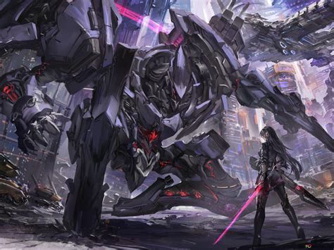 Sci Fi Anime Girl And Robot 2k Wallpaper Download