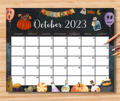 A Calendar With Halloween Decorations On It