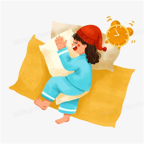 手绘卡通赖床睡懒觉的女孩场景元素png图片素材下载 卡通png 熊猫办公