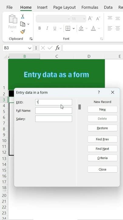 Enter Data In Form Format Excel Exceltips Exceltricks Exceltutorial Exceltraining Youtube