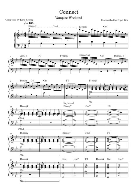 Connect Vampire Weekend Sheet Music With Chords For Piano Solo