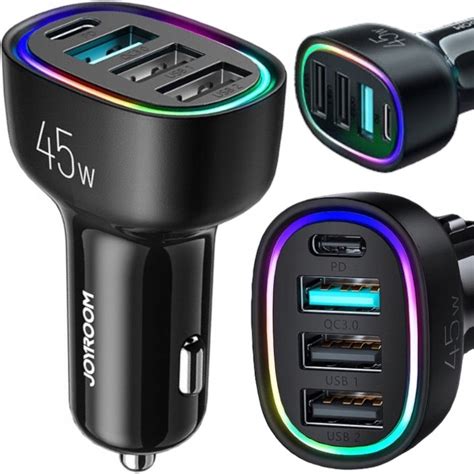 ŁADOWARKA SAMOCHODOWA SZYBKA 3X USB USB C 45W 13354666355