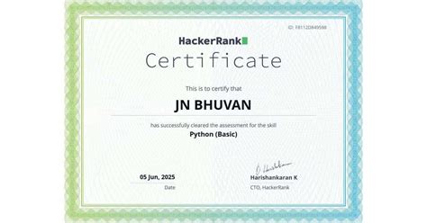🎉 excited to share my hackerrank python basic certification bhuvan jn