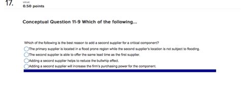 solved value 0 50 points conceptual question 11 9 which of