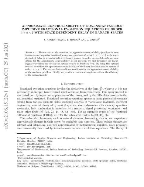 Pdf Approximate Controllability Of Non Instantaneous Impulsive Fractional Evolution Equations