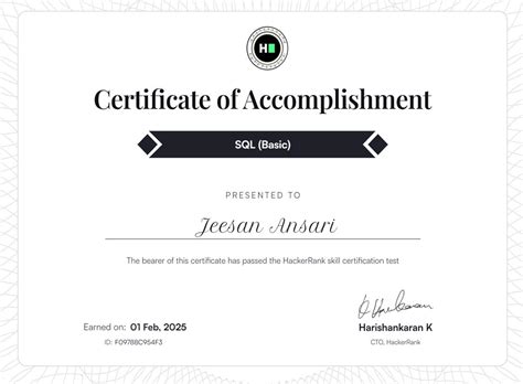 Sql Dataanalysis Certification Hackerrank Learning Datascience