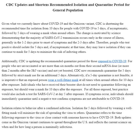 Cdc Updated The Isolationquarantine Protocols If Seth Is Asymptomatic