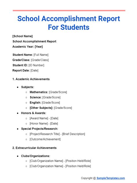 School Accomplishment Report Samples Templates School Achievement