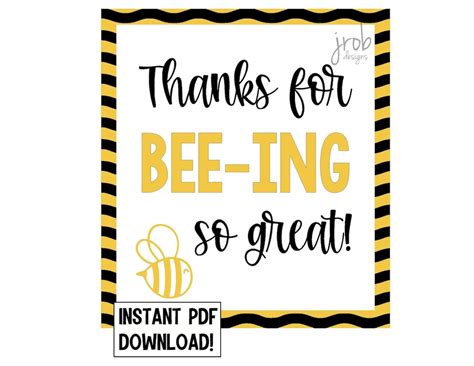Thanks For Bee Ing So Great Printable Etsy