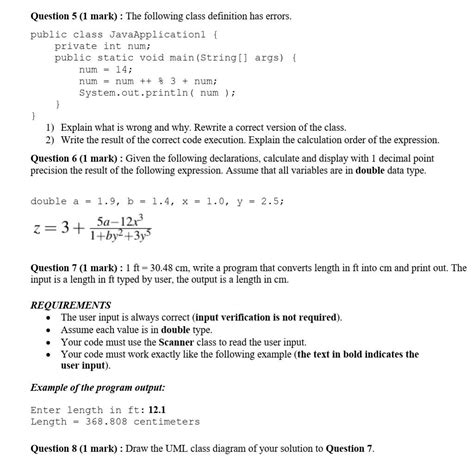 solved question 5 1 mark the following class definition