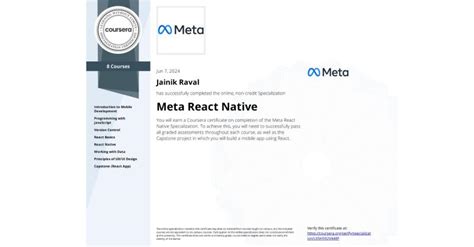 jainik raval on linkedin completion certificate for meta react native