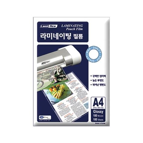 국산 고급 라미네이팅필름 코팅지 코팅필름 코팅용지 100mic A4 100매 라미에이스