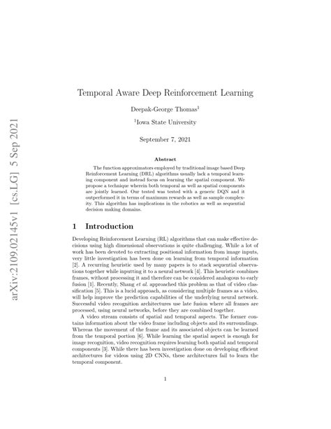 Pdf Temporal Aware Deep Reinforcement Learning