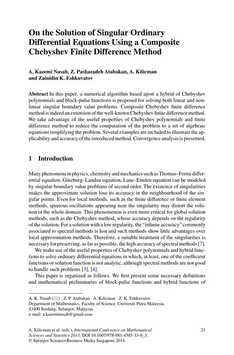Pdf On The Solution Of Singular Ordinary Differential Equations Using A Composite Chebyshev