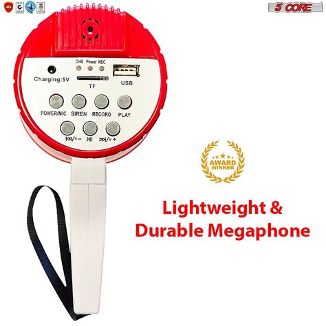 5 Core Megaphone Handheld Bullhorn Loudspeaker Cheer Bull Horn Speaker