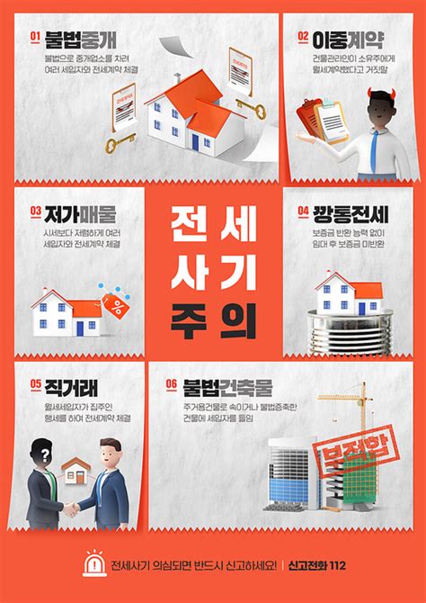 유토이미지 전세사기 수법 그래픽이 있는 전세사기주의 안내 포스터